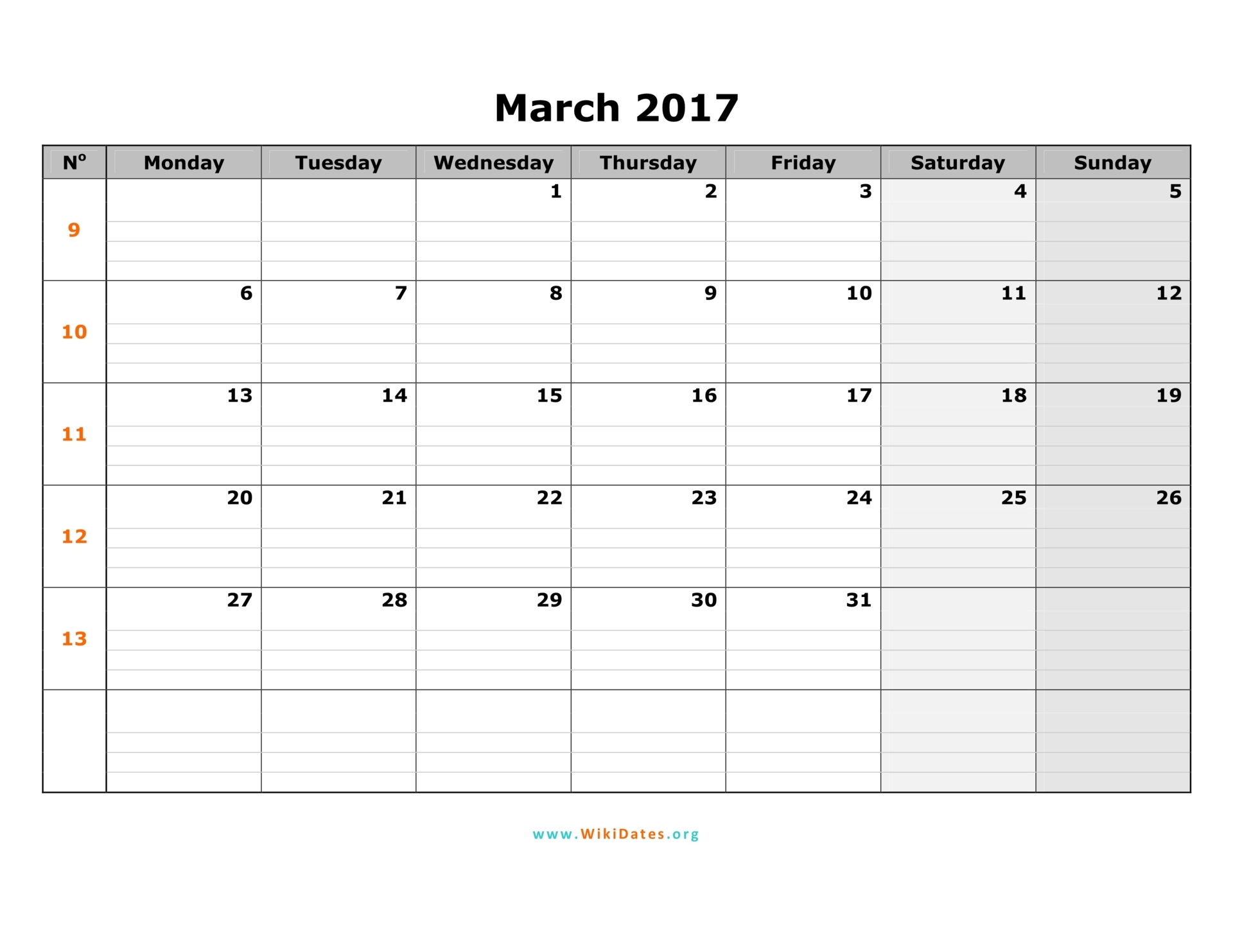 March 2017 Calendar | WikiDates.org March 2017 Calendar | WikiDates.org