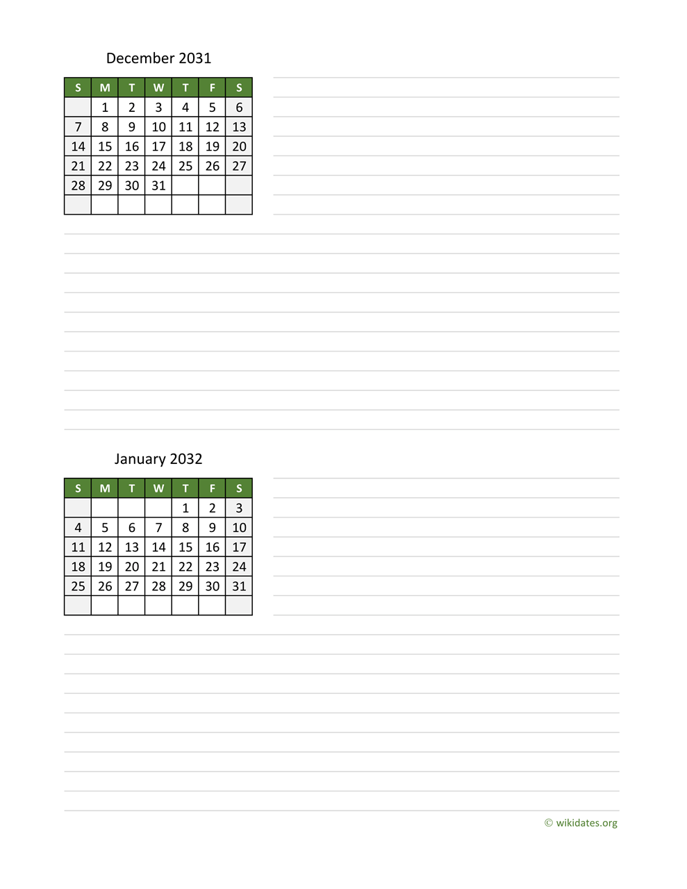 December 2031 and January 2032 Calendar | WikiDates.org December 2031 and January 2032 Calendar | WikiDates.org