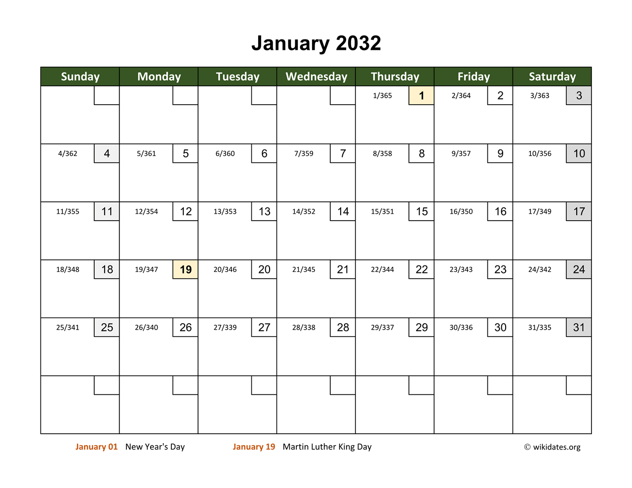 Monthly 2032 Calendar with Day Numbers | WikiDates.org Monthly 2032 Calendar with Day Numbers | WikiDates.org