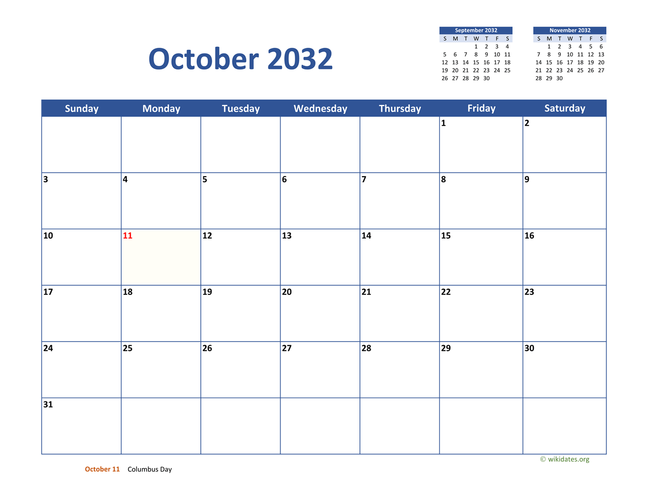 October 2032 Calendar Classic | WikiDates.org October 2032 Calendar Classic | WikiDates.org