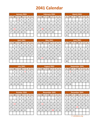 Printable 2041 Calendar | WikiDates.org