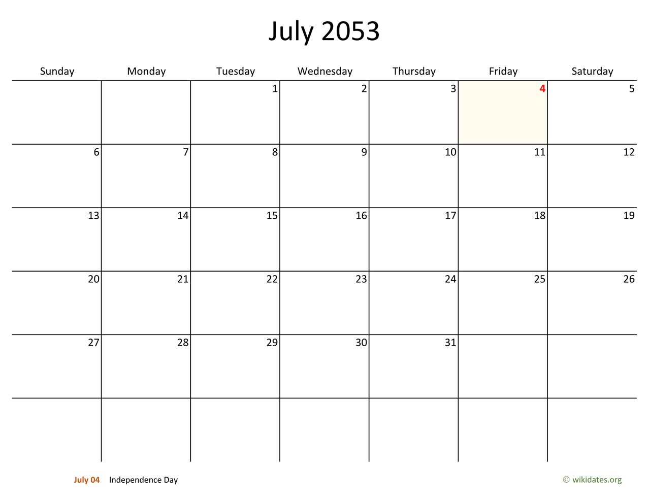 July 2053 Calendar with Bigger boxes | WikiDates.org July 2053 Calendar with Bigger boxes | WikiDates.org