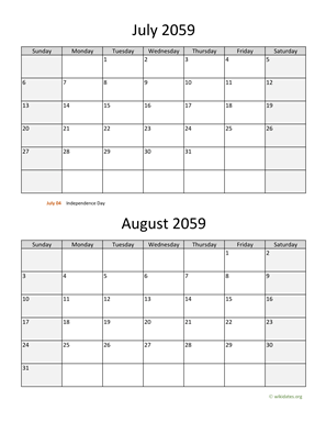 July and August 2059 Calendar | WikiDates.org