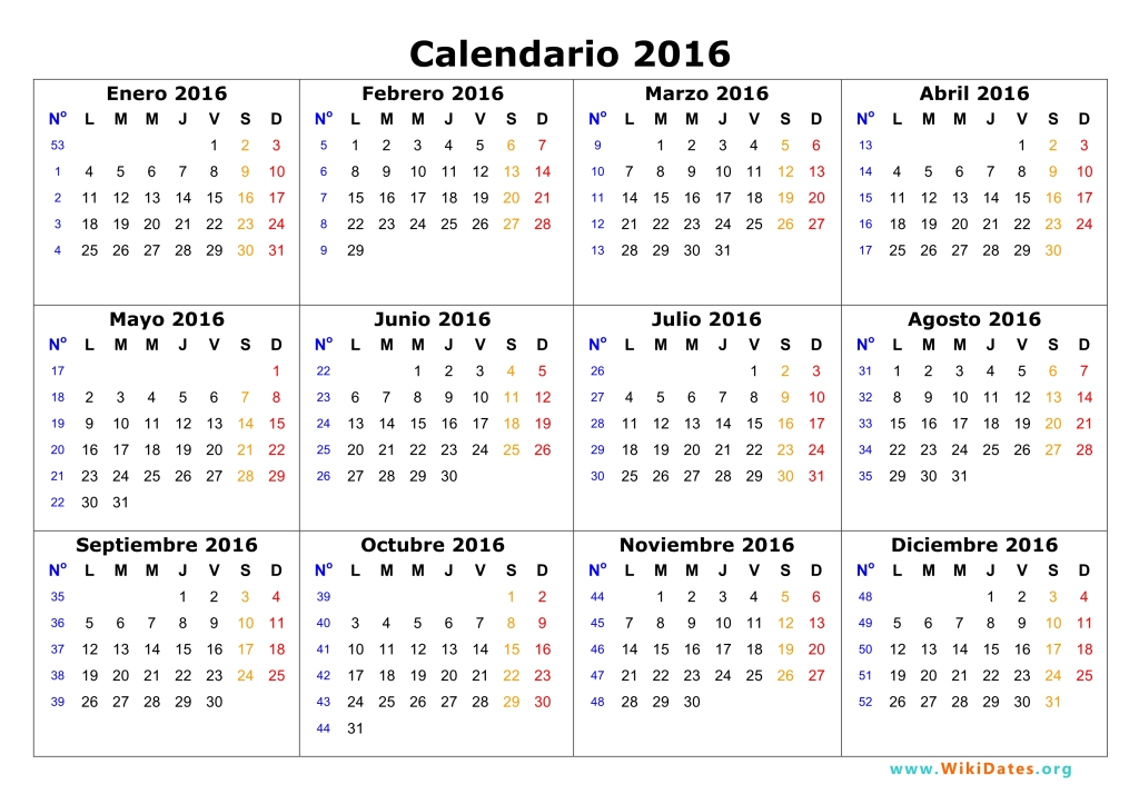 Calendario 2016 - Calendario de España del 2016 | WikiDates.org
